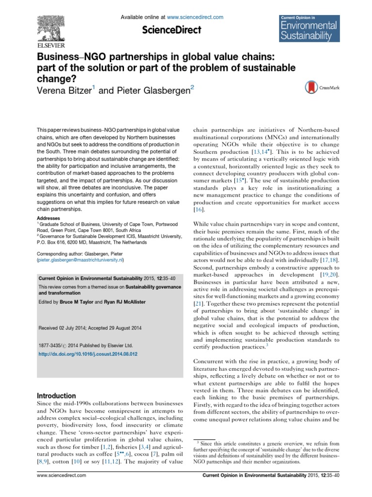 Business-NGO partnerships in global value chains | PDF | Non ...