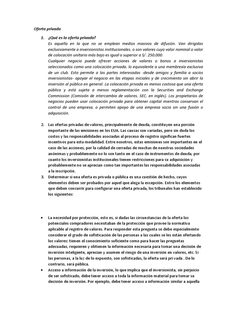 Oferta Privada | PDF | Compartir (Finanzas) | Bolsa de Valores