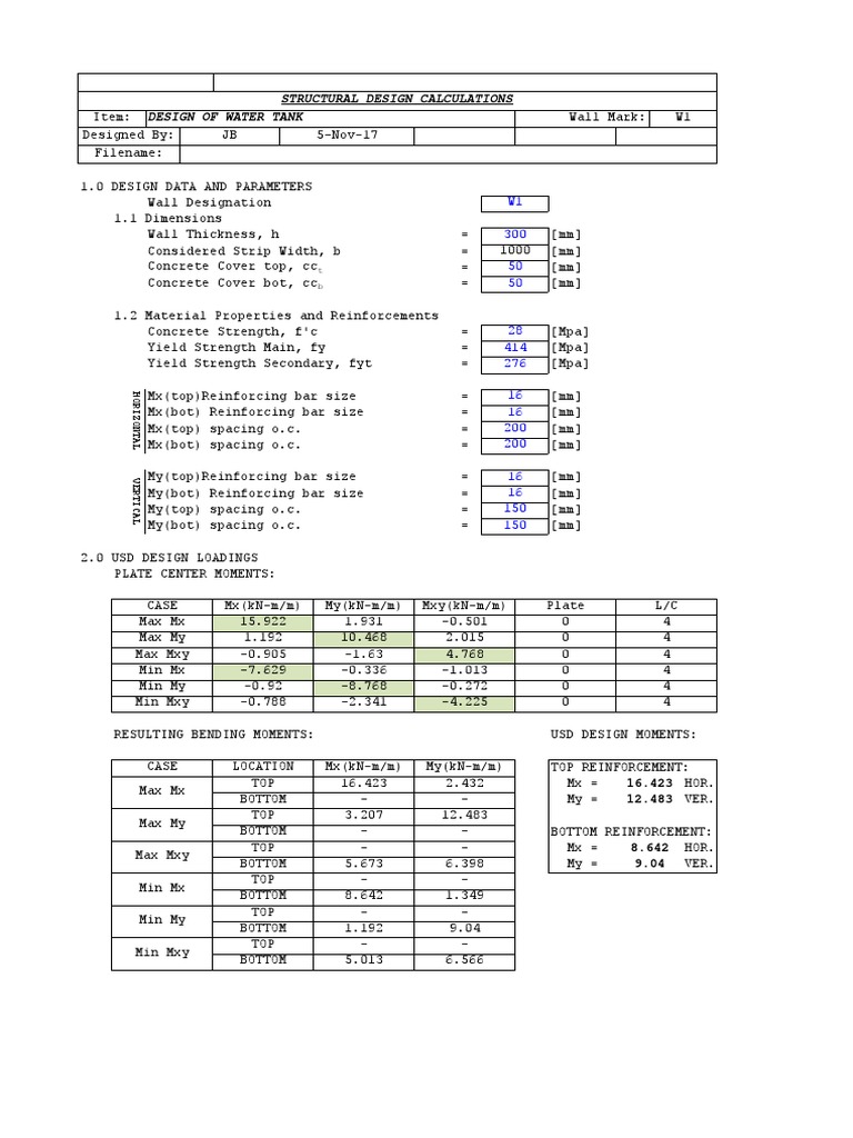 Design of Water Tank Structural Design Calculations | PDF | Technology ...
