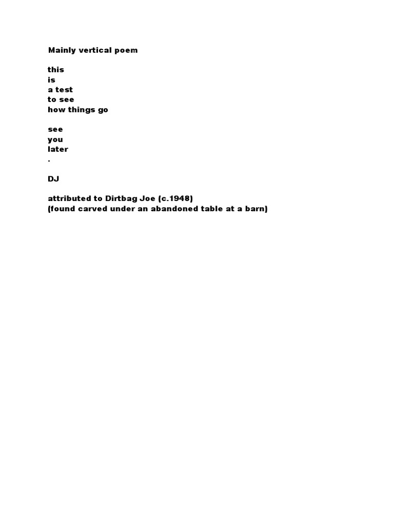 Vertical Poem by Dirtbag Joe | PDF