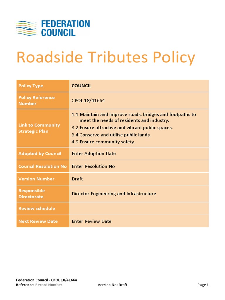 Federation Council Draft Roadside Tributes Policy | PDF | Road | Government