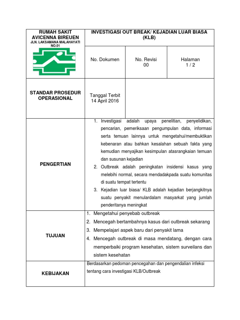 Spo Outbreak Atau KLB | PDF