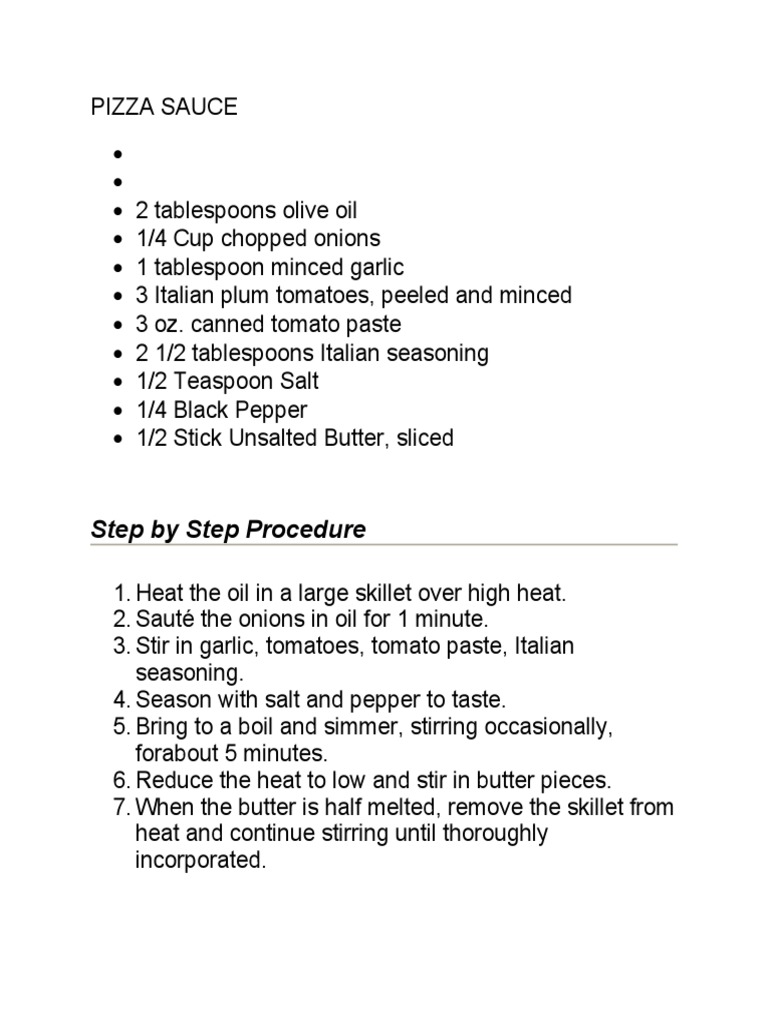 Step by Step Procedure | PDF | Pizza | Pickling