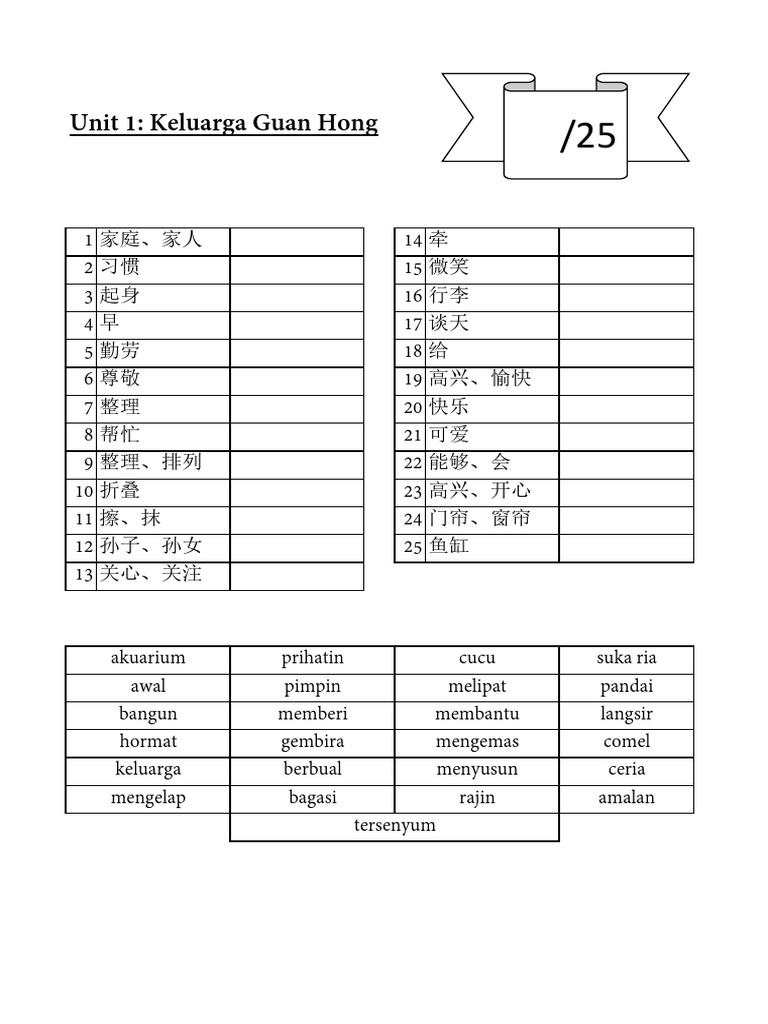 Tahun 2 Kosa Kata (Unit 1-12) PDF | PDF