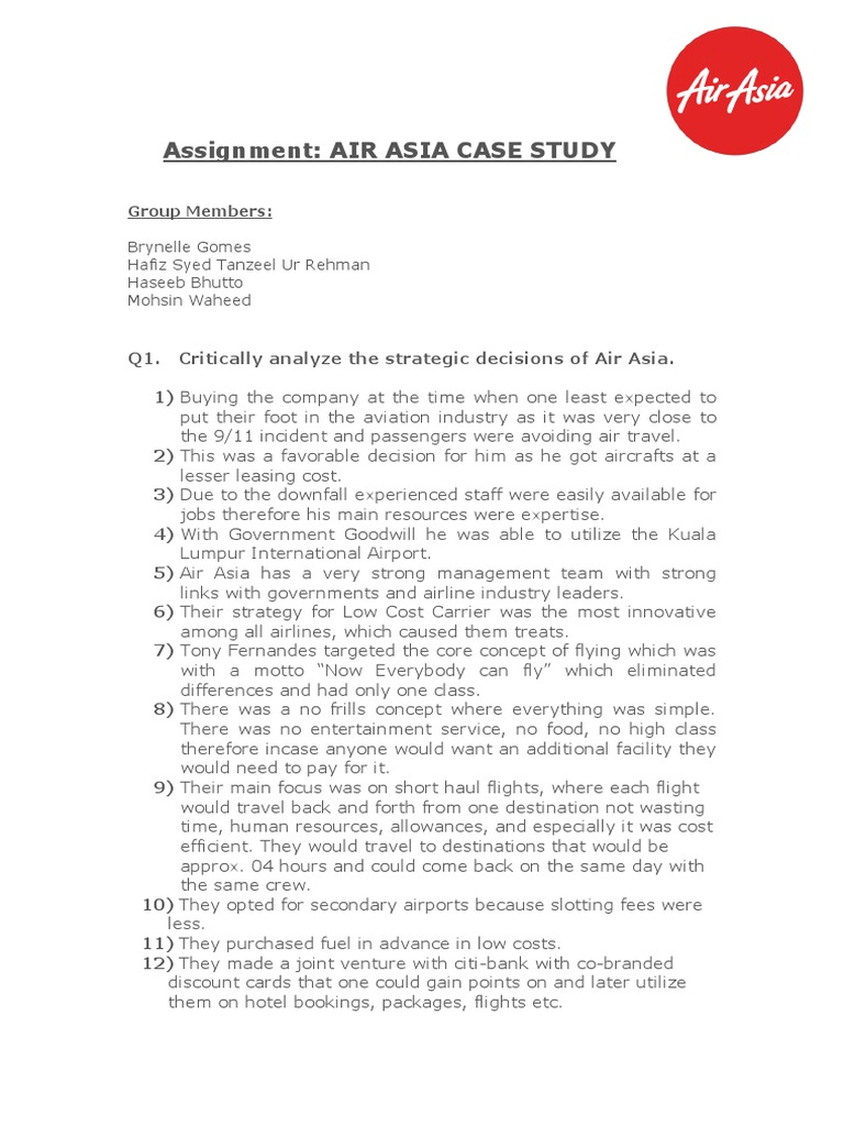 Air Asia Case Study Pdf Airlines Low Cost Carrier