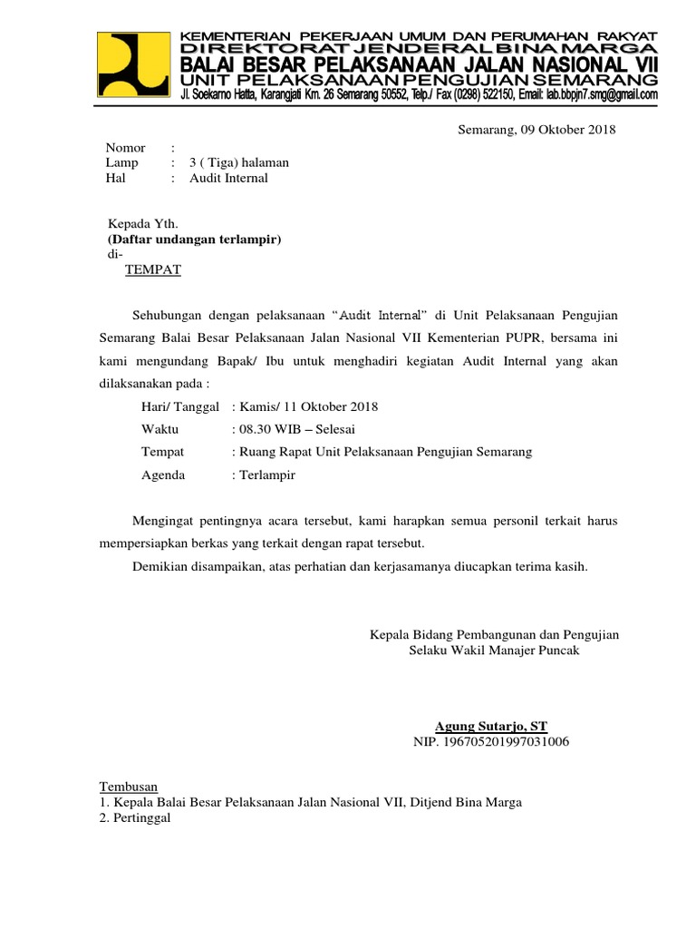 Contoh Undangan Audit Internal LAB | PDF