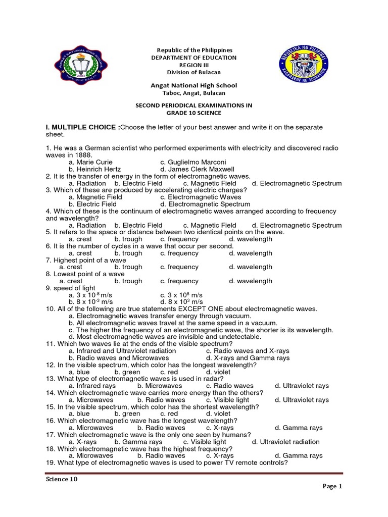 Science 10-2nd Periodical Test 2018-19 | PDF | Electromagnetic ...