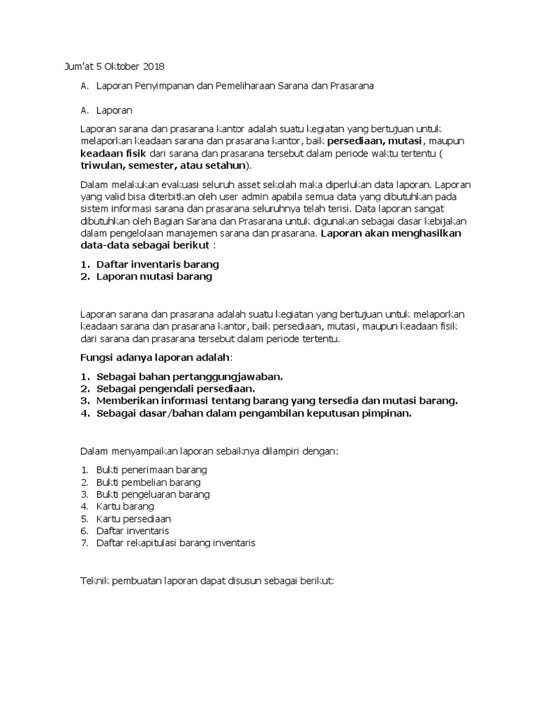 Laporan Sarpras | PDF