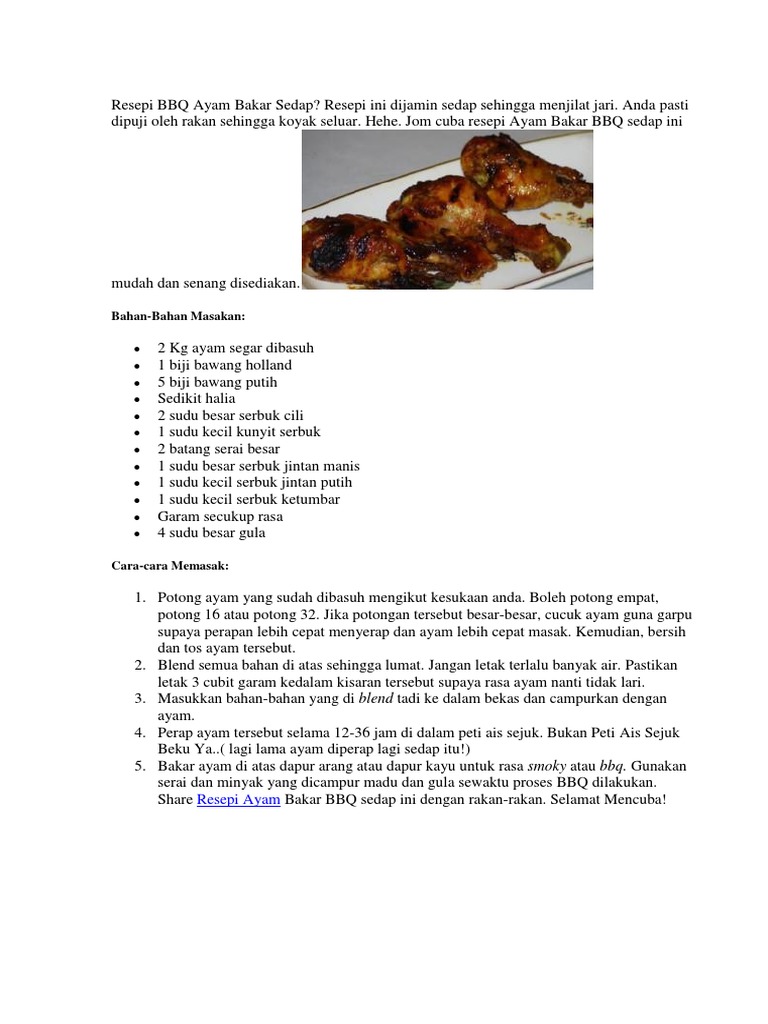 Resepi BBQ Ayam Bakar Sedap | PDF