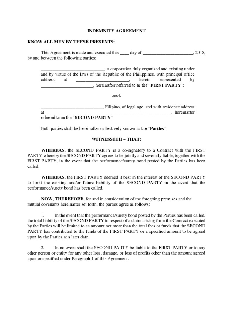 Indemnity Agreement | PDF | Surety Bond | Indemnity