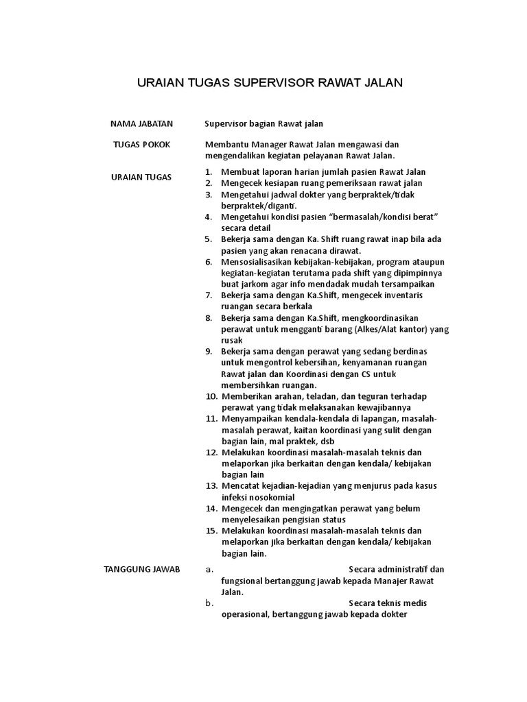 Uraian Tugas Supervisor | PDF