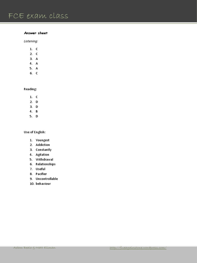Fce Answer Sheet | PDF