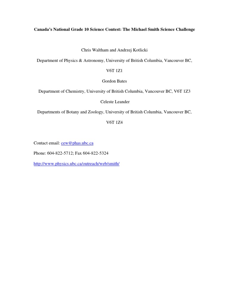 Michael Smith Science Challenge Overview | PDF | Sphere | Infrared