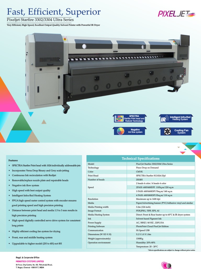 High-Speed Solvent Printer Specs | PDF | Printer (Computing) | Media Technology