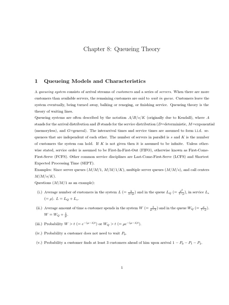 Chapter 8: Queueing Theory: 1 Queueing Models and Characteristics | PDF | Teaching Mathematics ...