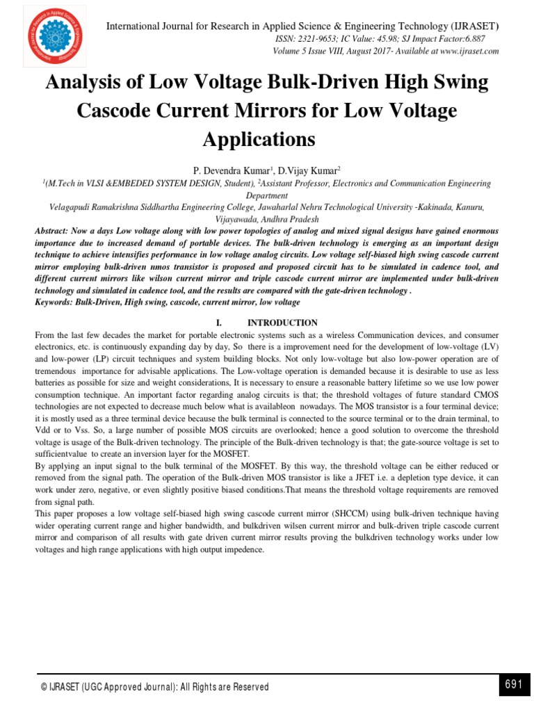 Analysis of Low Voltage Bulk-Driven High Swing Cascode Current Mirrors For Low Voltage ...