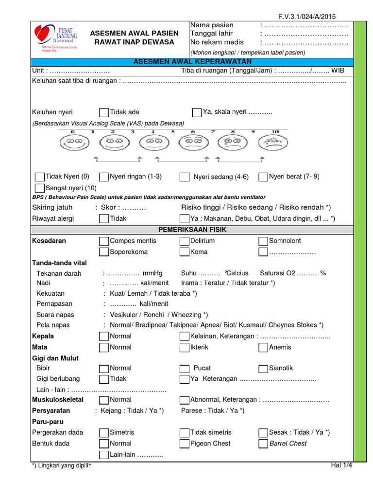 Form Asesmen Rawat Inap Dewasa Medis&Perawat | PDF