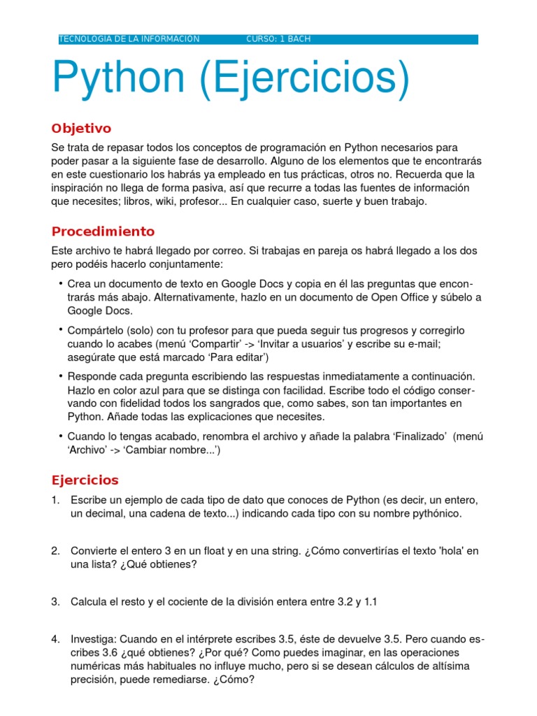 Python Ejercicios | PDF | Python (lenguaje de programación) | Archivo de computadora