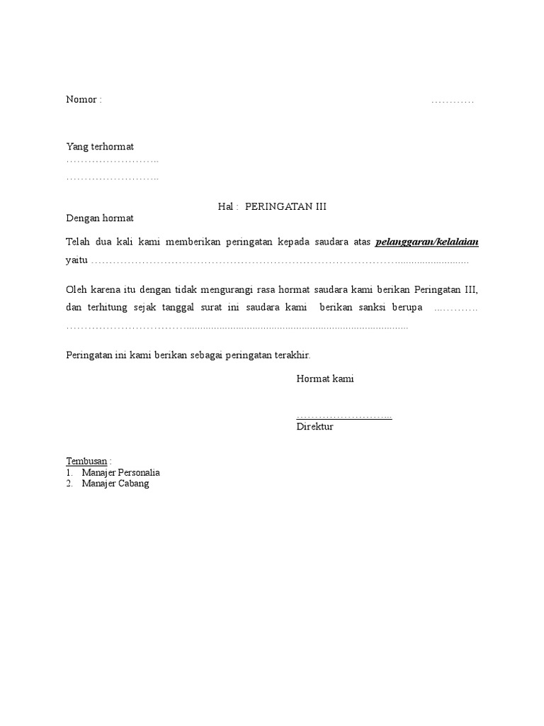 Contoh Surat Peringatan 3 | PDF