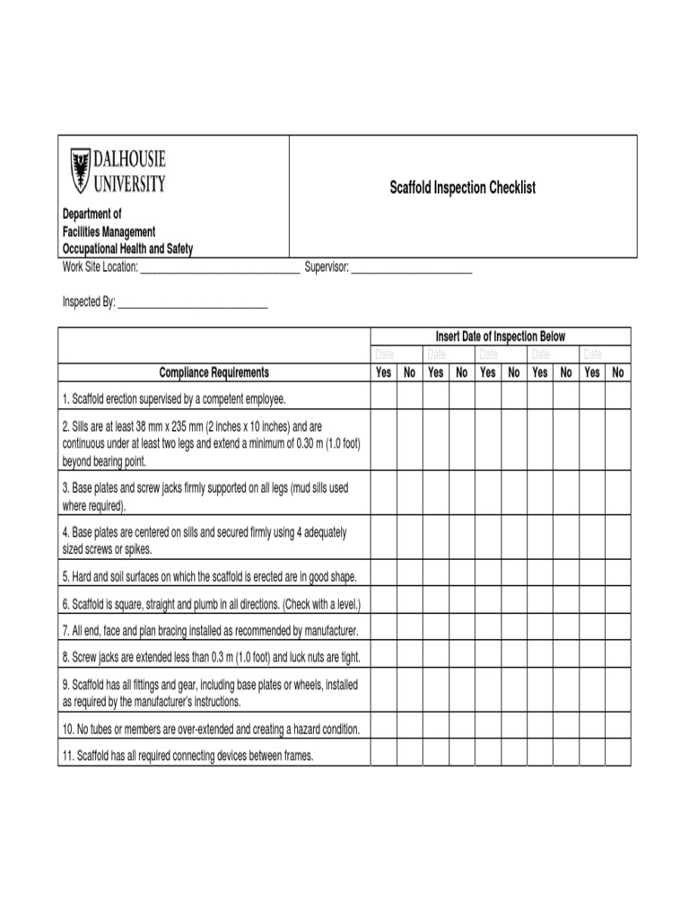 Scaffold Inspection Checklist | PDF | Scaffolding | Lumber