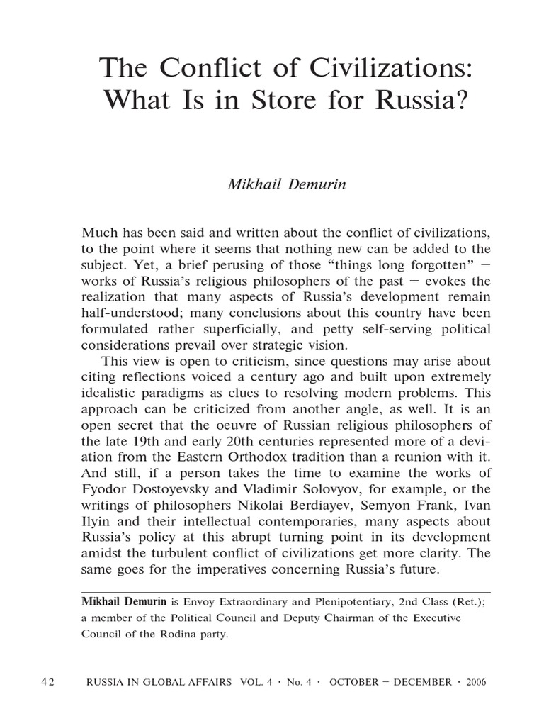 The Conflict of Civilizations: What Is in Store For Russia?: Mikhail ...