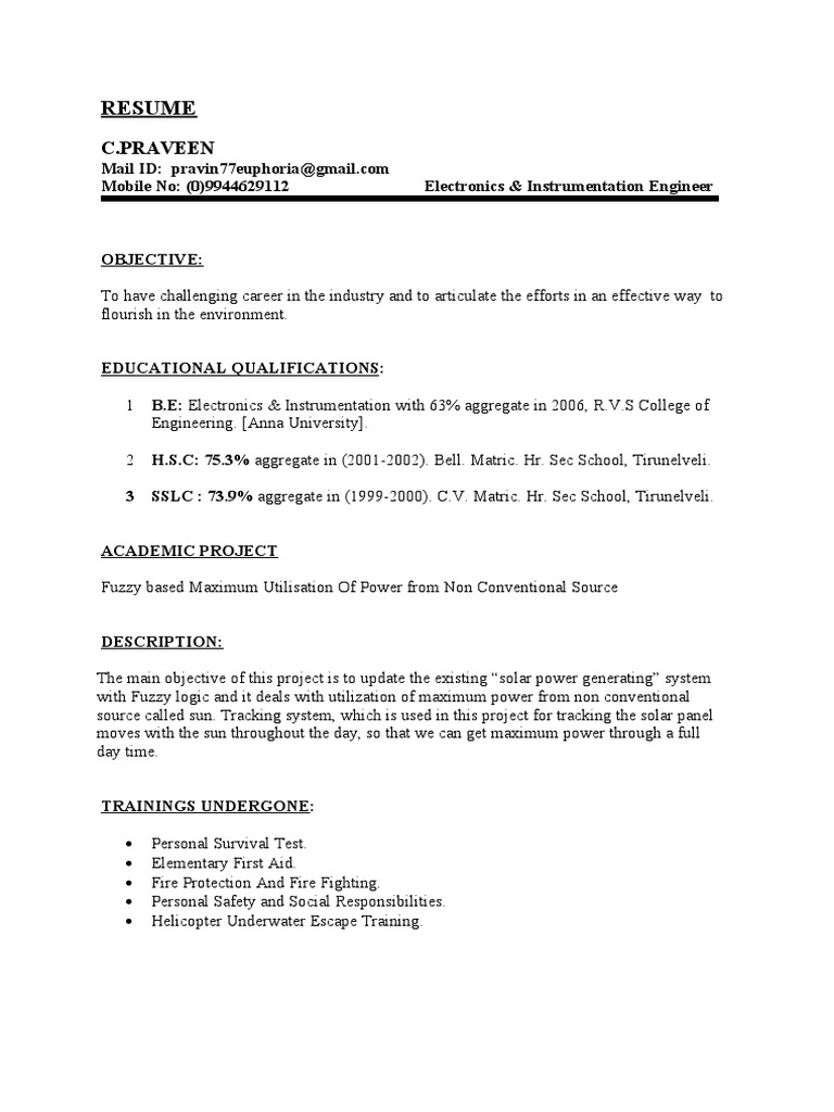 Pravin Resume | PDF | Security Alarm