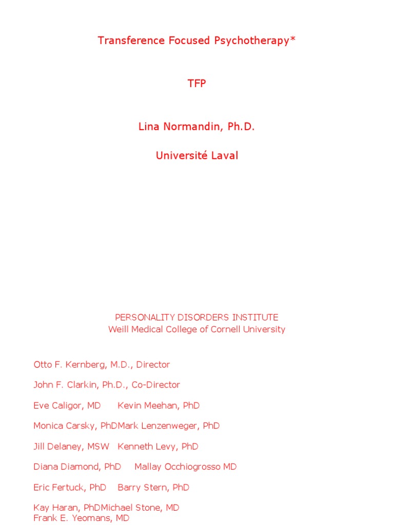 Transference Focused Psychotherapy | PDF | Borderline Personality ...