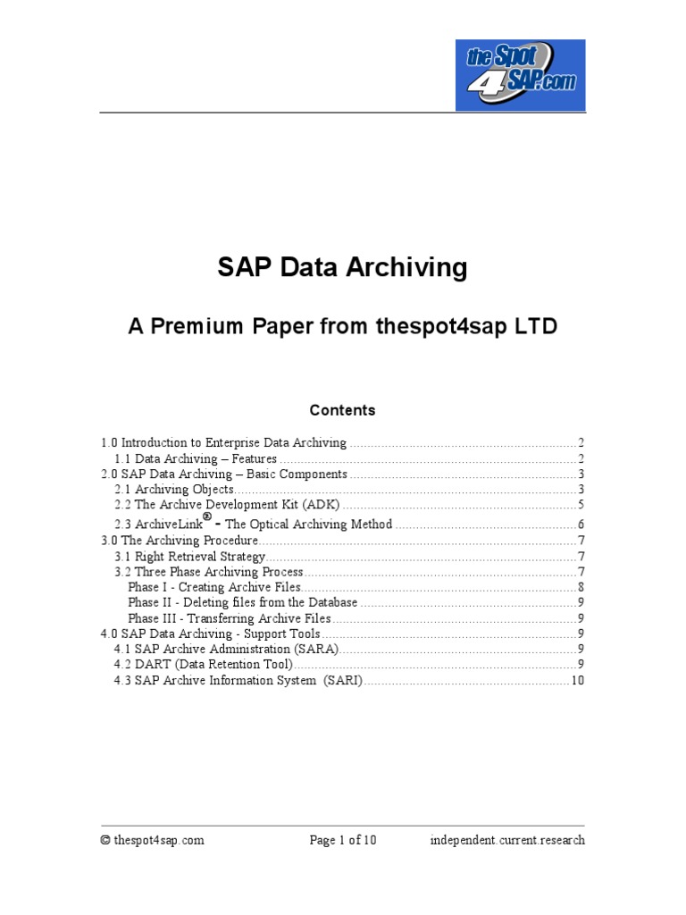 SAP Data Archiving | PDF | Object (Computer Science) | Databases