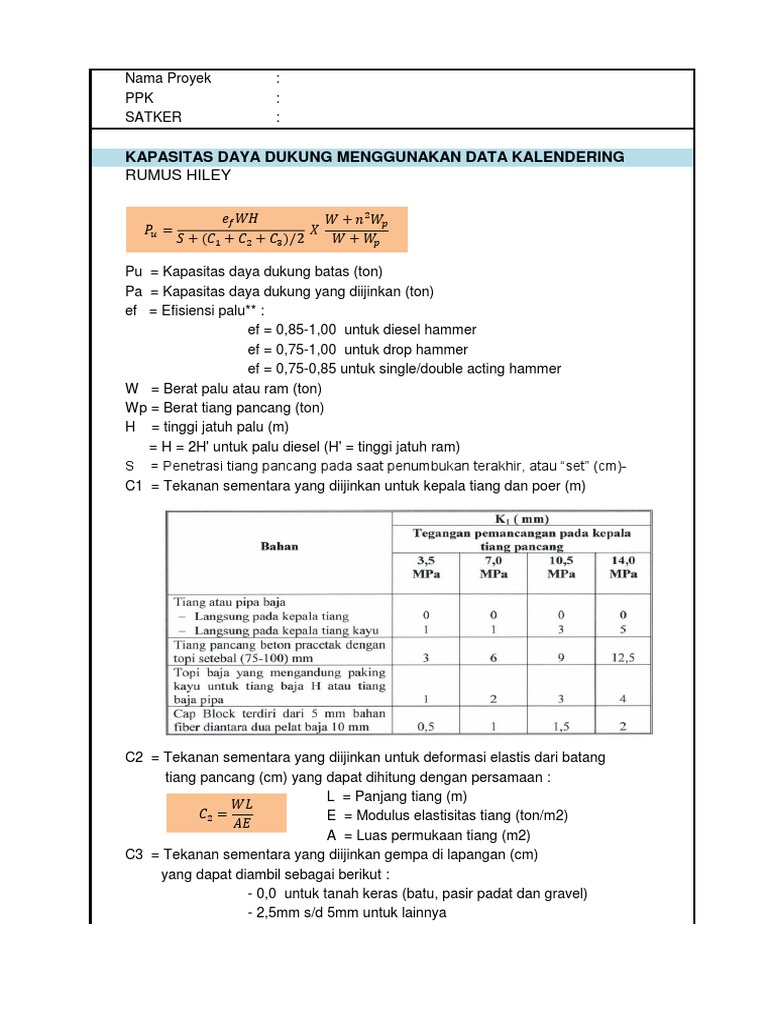 KAPASITAS DAYA DUKUNG TIANG PANCAN BETON MENGGUNAKAN RUMUS HILEY | PDF