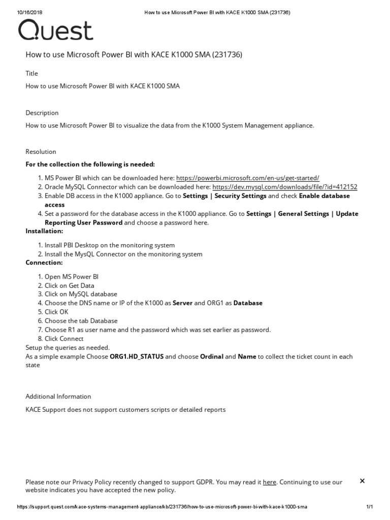 Power BI with KACE K1000 Guide | PDF