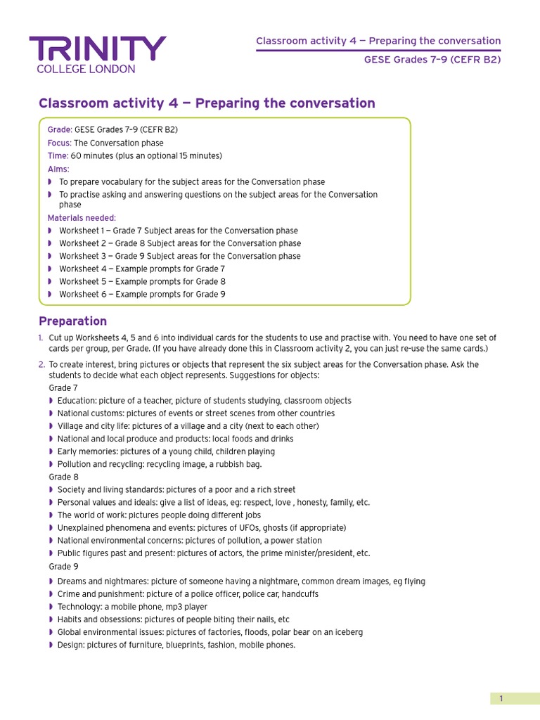 GESE G7-9 - Classroom Activity 4 - Preparing The Conversation | PDF ...
