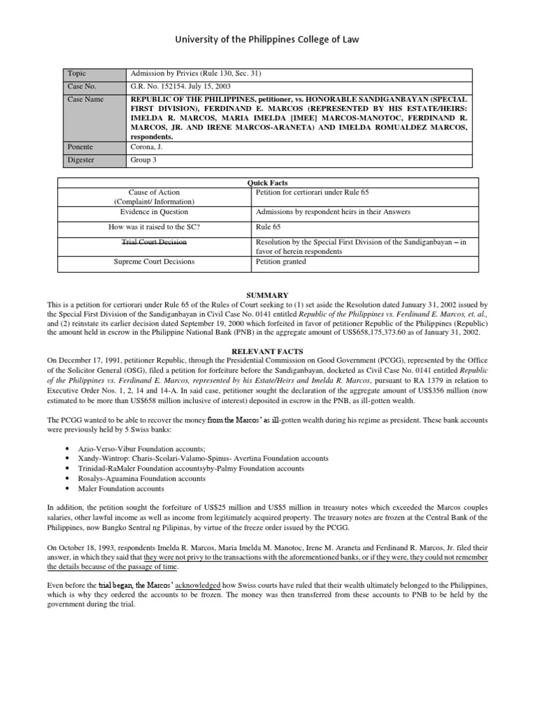 Republic v. Sandiganbayan (2003) | PDF | Lawsuit | Certiorari