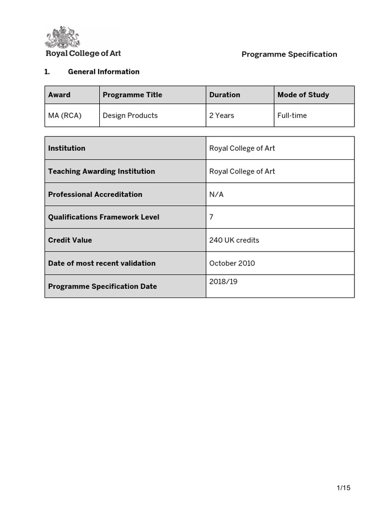 Design Products Specification 2018-19 | PDF | Design | Educational ...