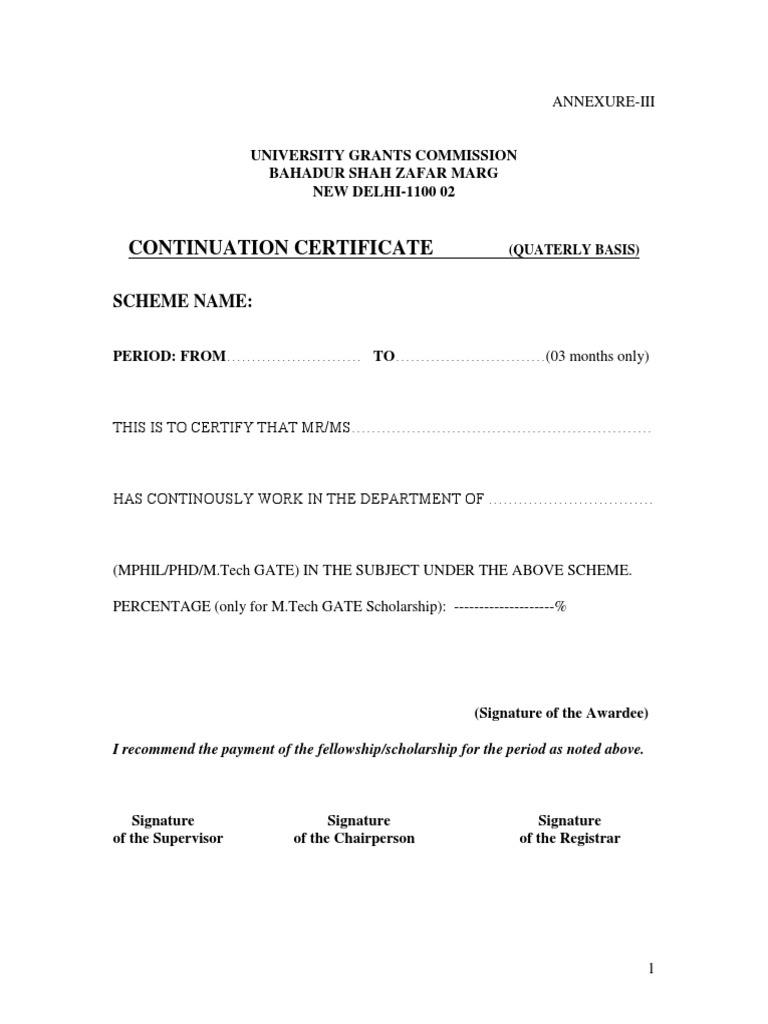 Continuation Certificate: Scheme Name | PDF | Government | Business