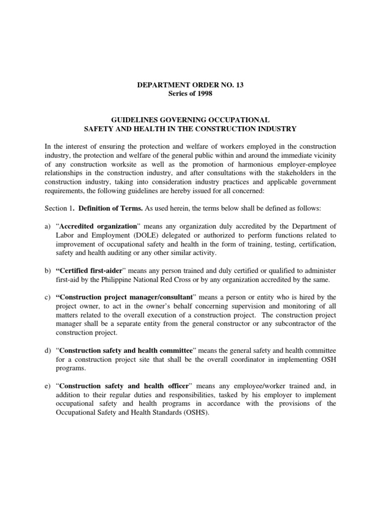 Department Order No. 13 Series of 1998