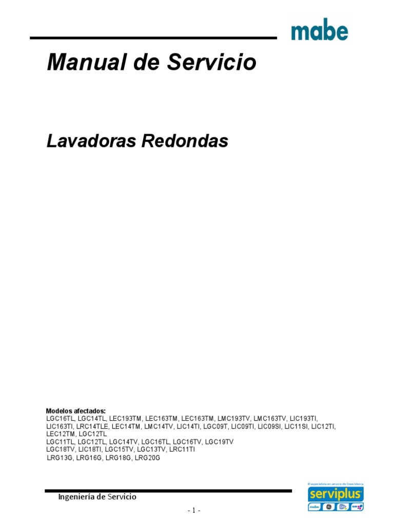 Manual Servicio Redondas Generico PDF | PDF | Lavadora | Agua