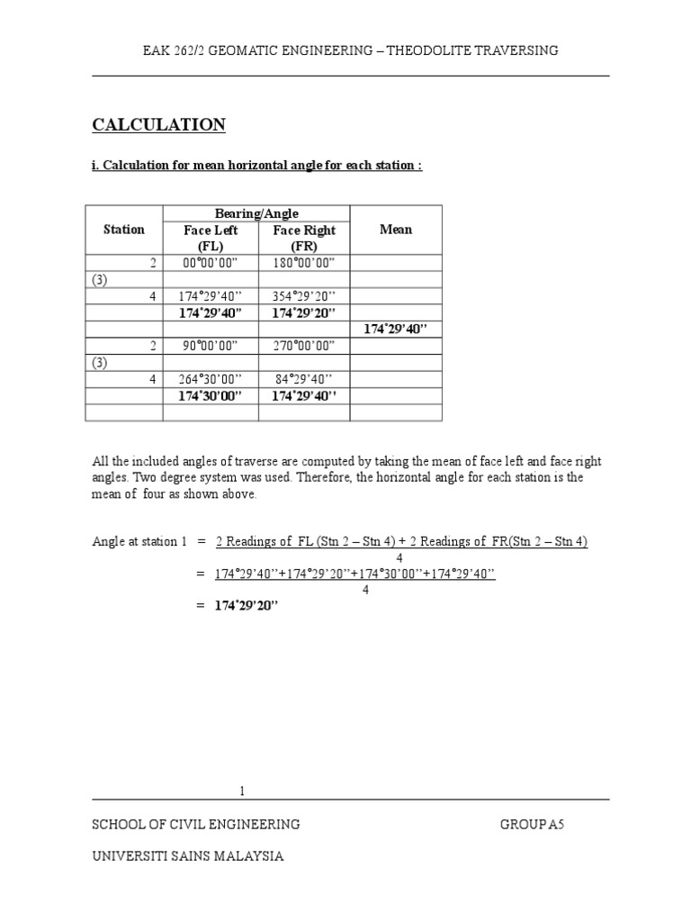 Theodolite Traversing Calculation - Calculation | PDF | Surveying ...