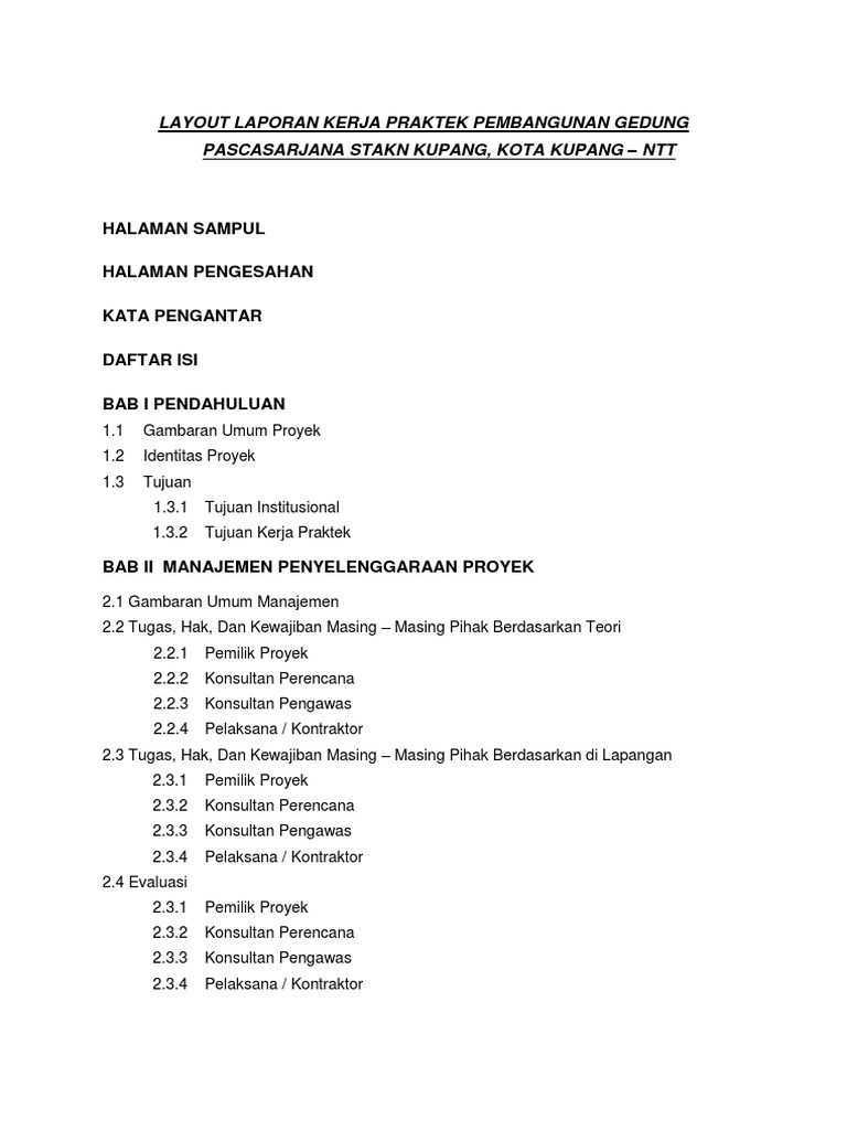 Layout Laporan Kerja Praktek Pembangunan Gedung Pascasarjana Stakn | PDF