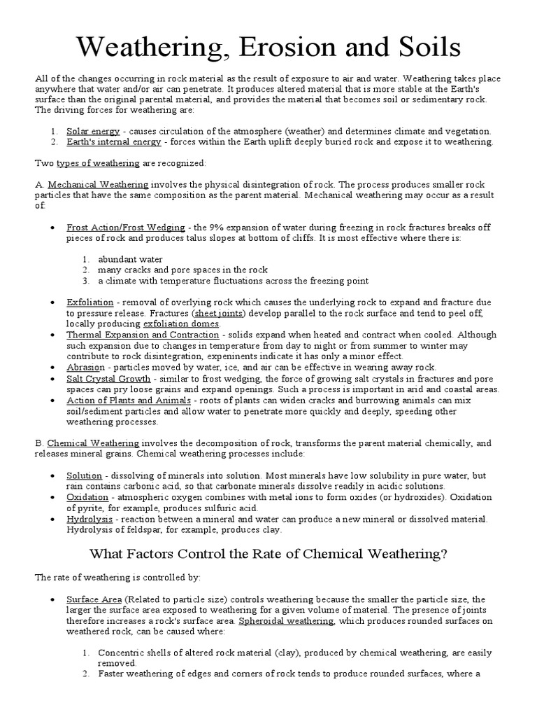 Weathering, Erosion and Soils: What Factors Control The Rate of ...