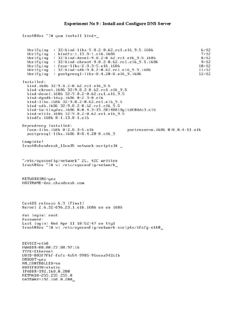 Experiment No 9: Install and Configure DNS Server | PDF ...