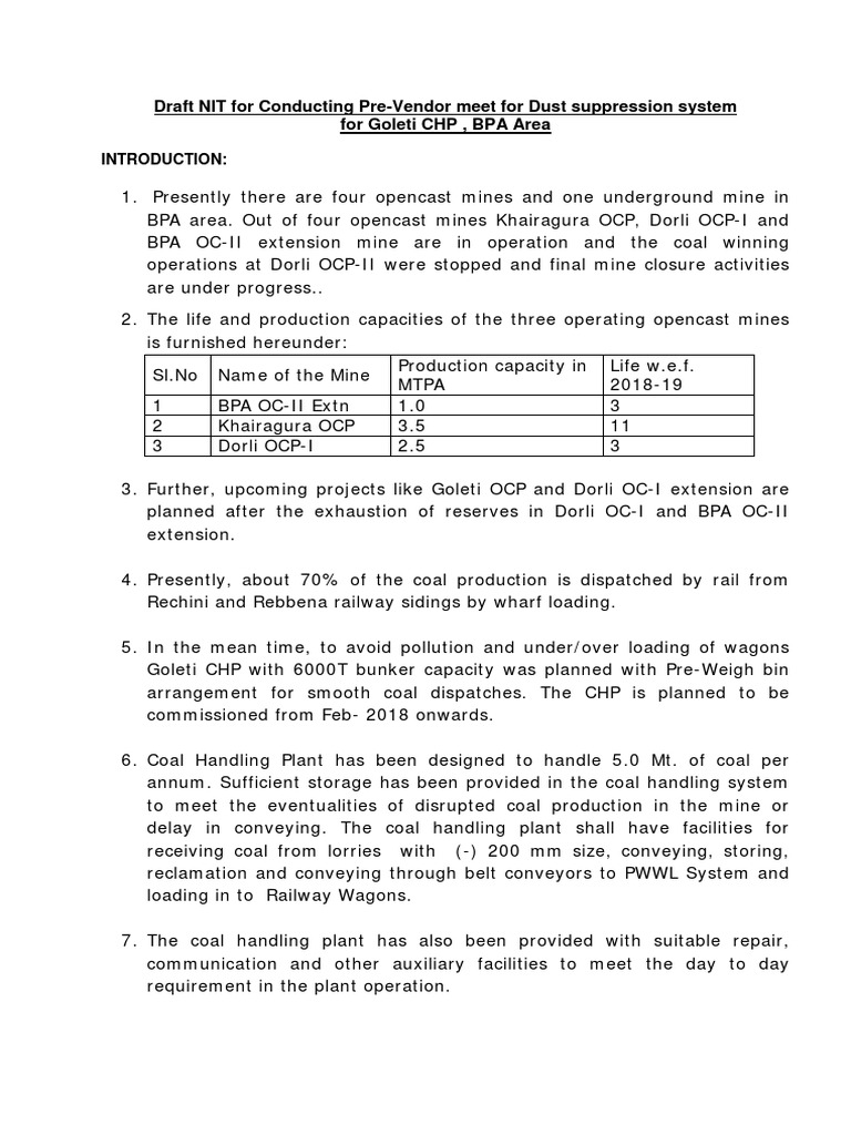 Draft NIT For Conducting Pre-Vendor Meet For Dust Suppression System ...
