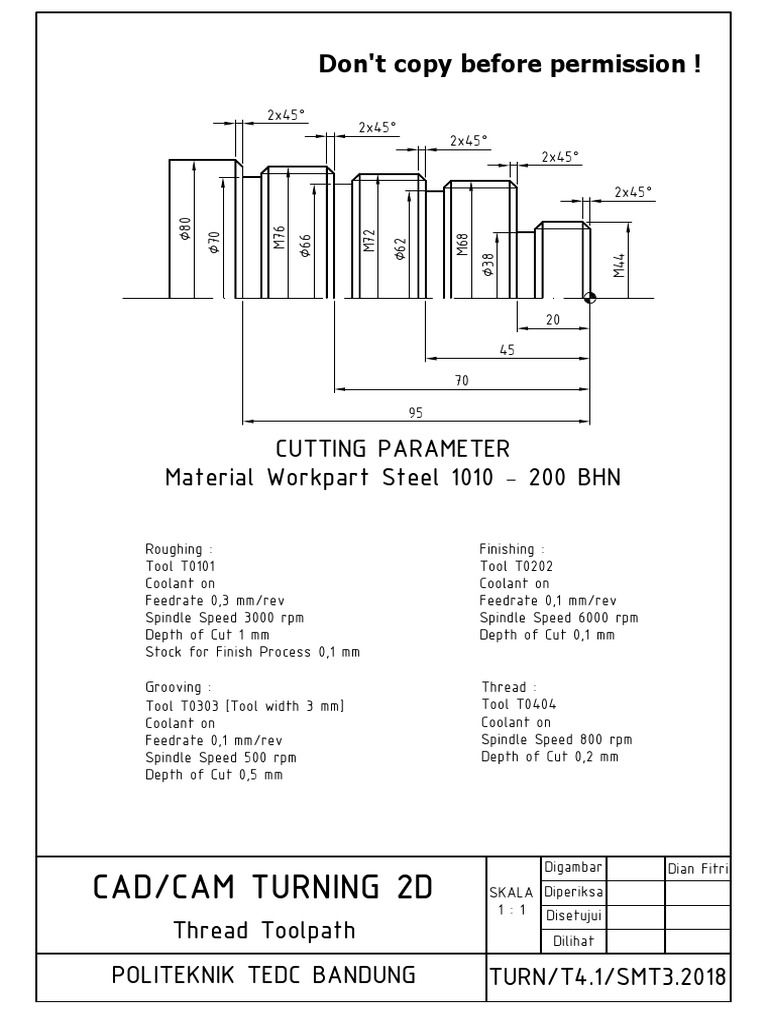 Cad/Cam Turning 2D: Cutting Parameter Material Workpart Steel 1010 ...