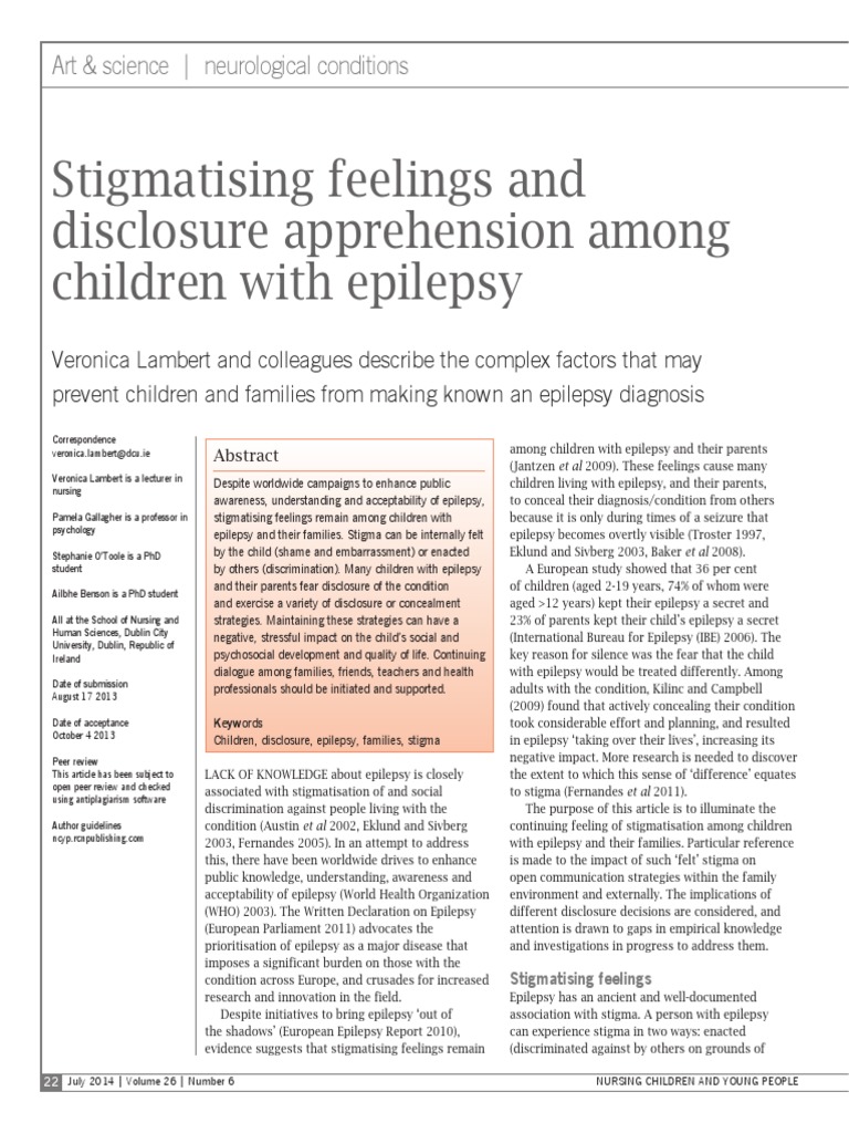 Stigmatising Feelings and Disclosure Apprehension Among Children With ...