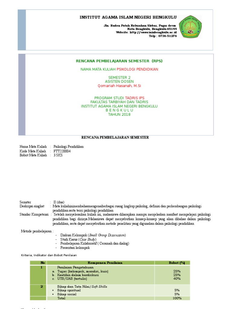 RPS Psikologi Pendidikan | PDF