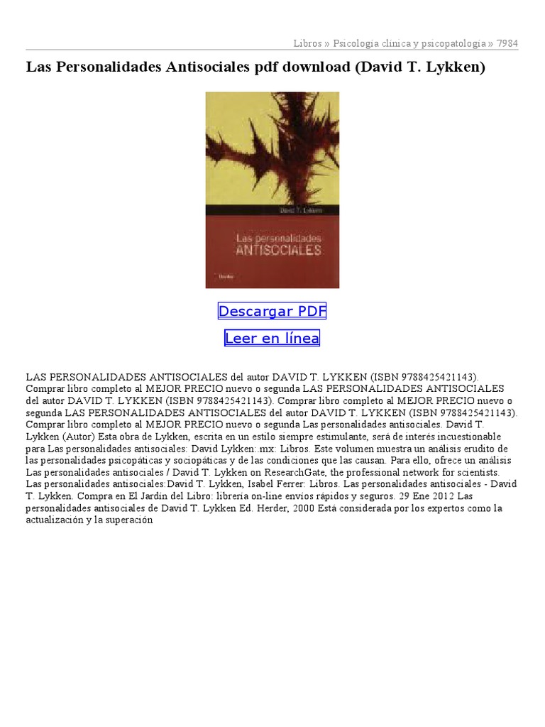 Las Personalidades Antisociales de Lykken | PDF | Ciencias sociales ...
