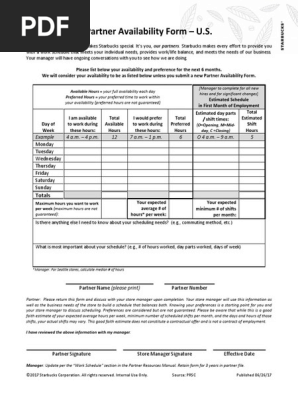 Starbucks Blank Availability Form