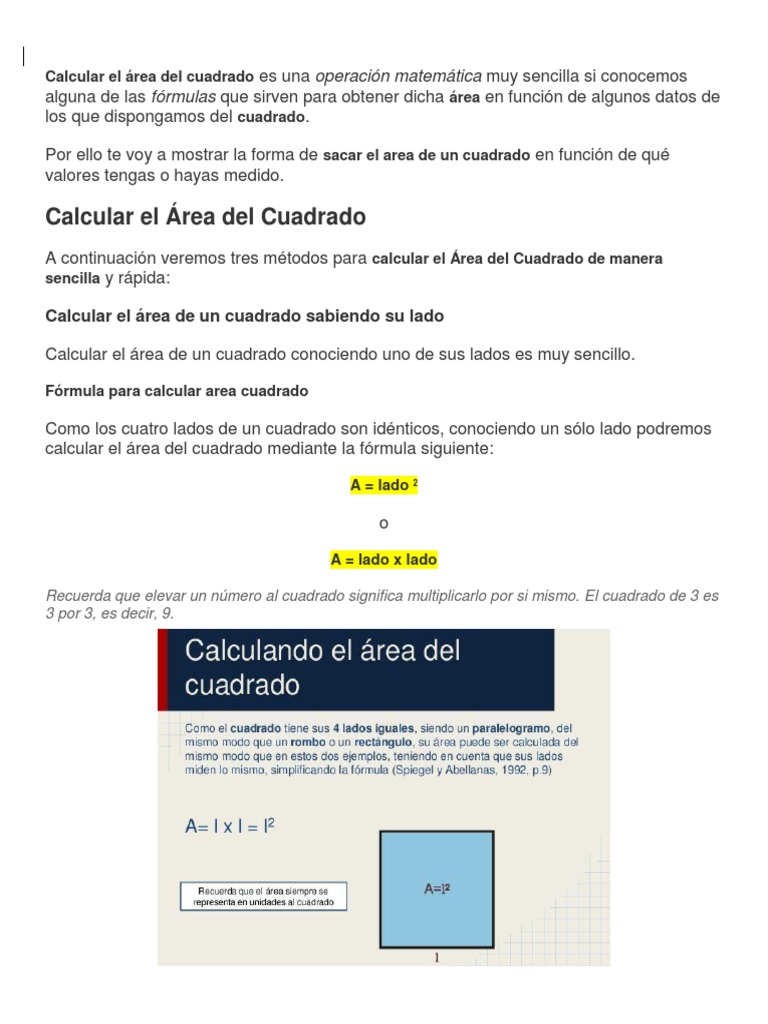 Cálculo Área Cuadrado: 3 Métodos | PDF