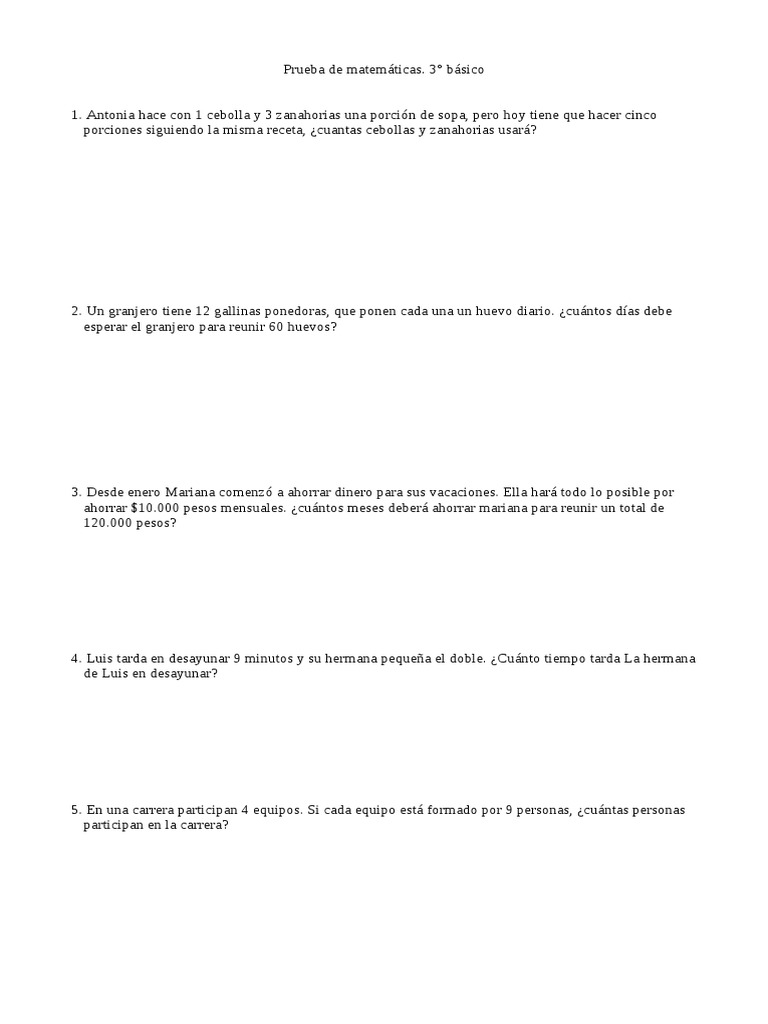 Multiplicación y División. Prueba 3 Basico | PDF | Ocio | Deportes