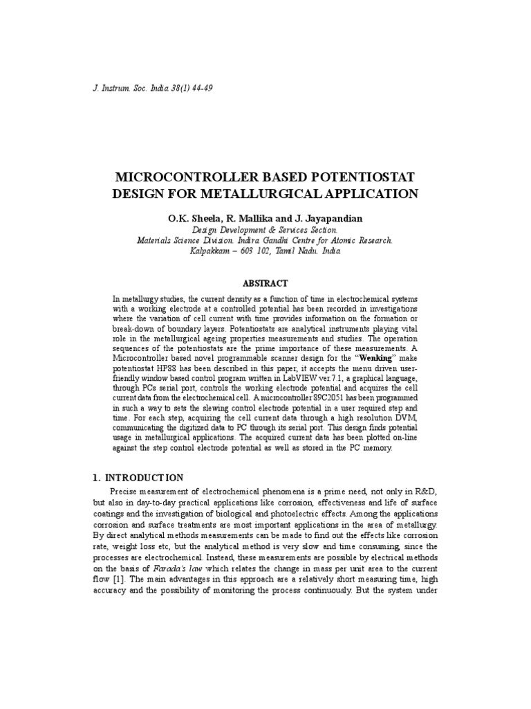 Microcontroller Potentiostat for Metallurgy | PDF | Electrochemistry | Electric Current