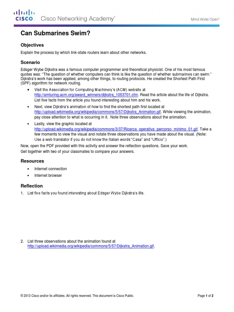 8.0.1.2 Class Activity - Can Submarines Swim Instructions | PDF | Routing | Network Architecture